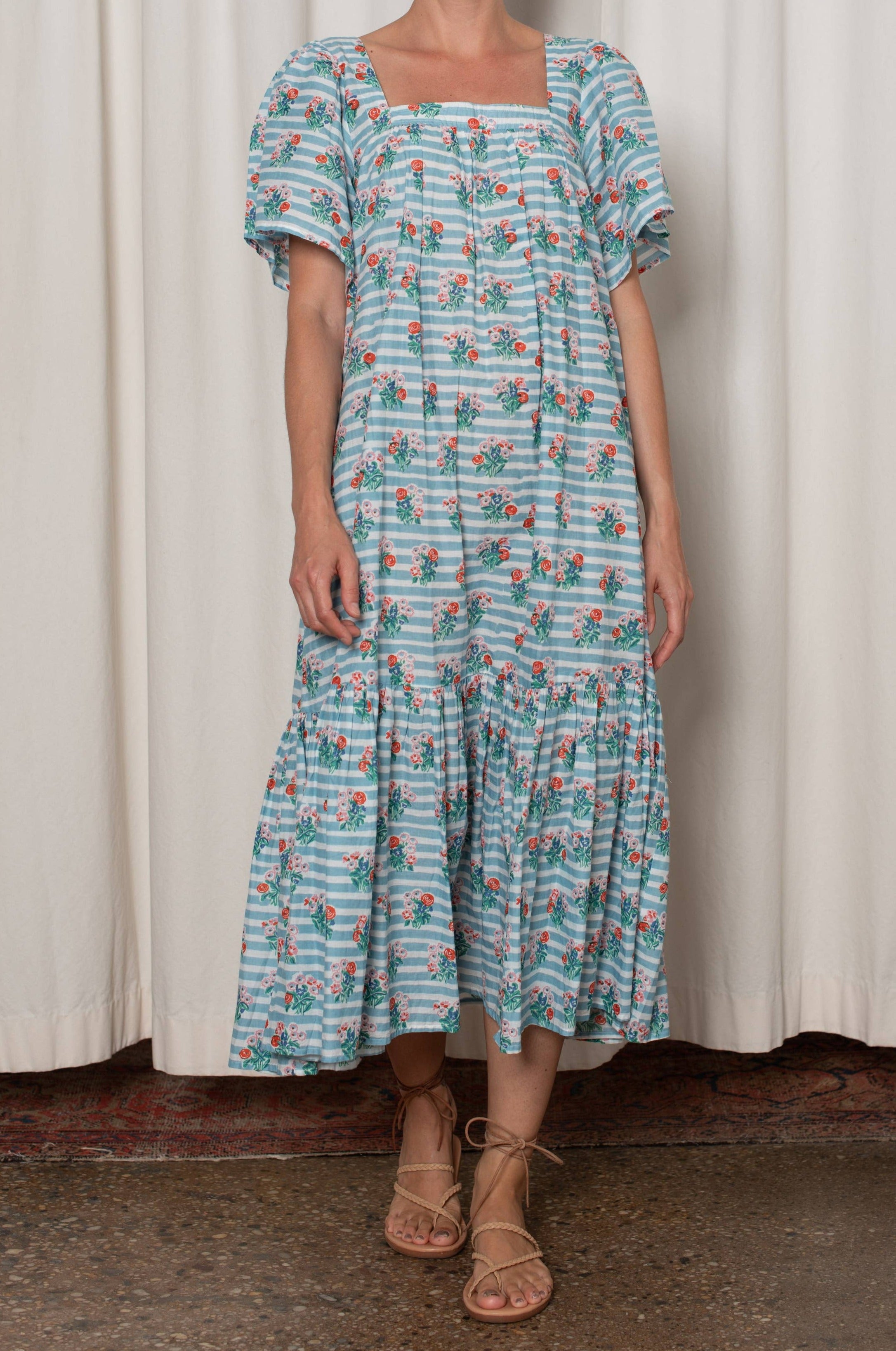 Fifi Dress Pastel Blue Stripe Floral – Bolt Ranch Store