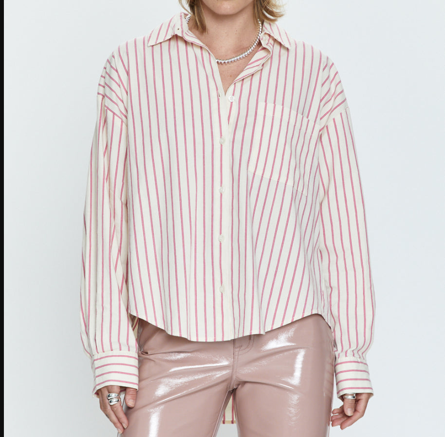 Sloane Oversized Sloan Shirt In Rose Multi Stripe Available At